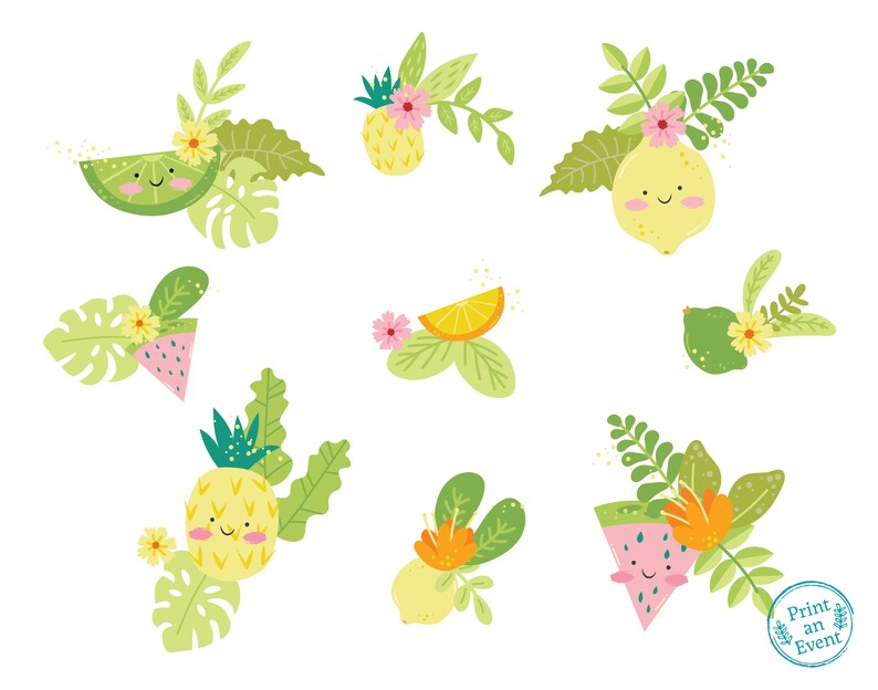 Summer Fruit Digital Paper Seamless Patterns & Clipart Elements Set PNG ...