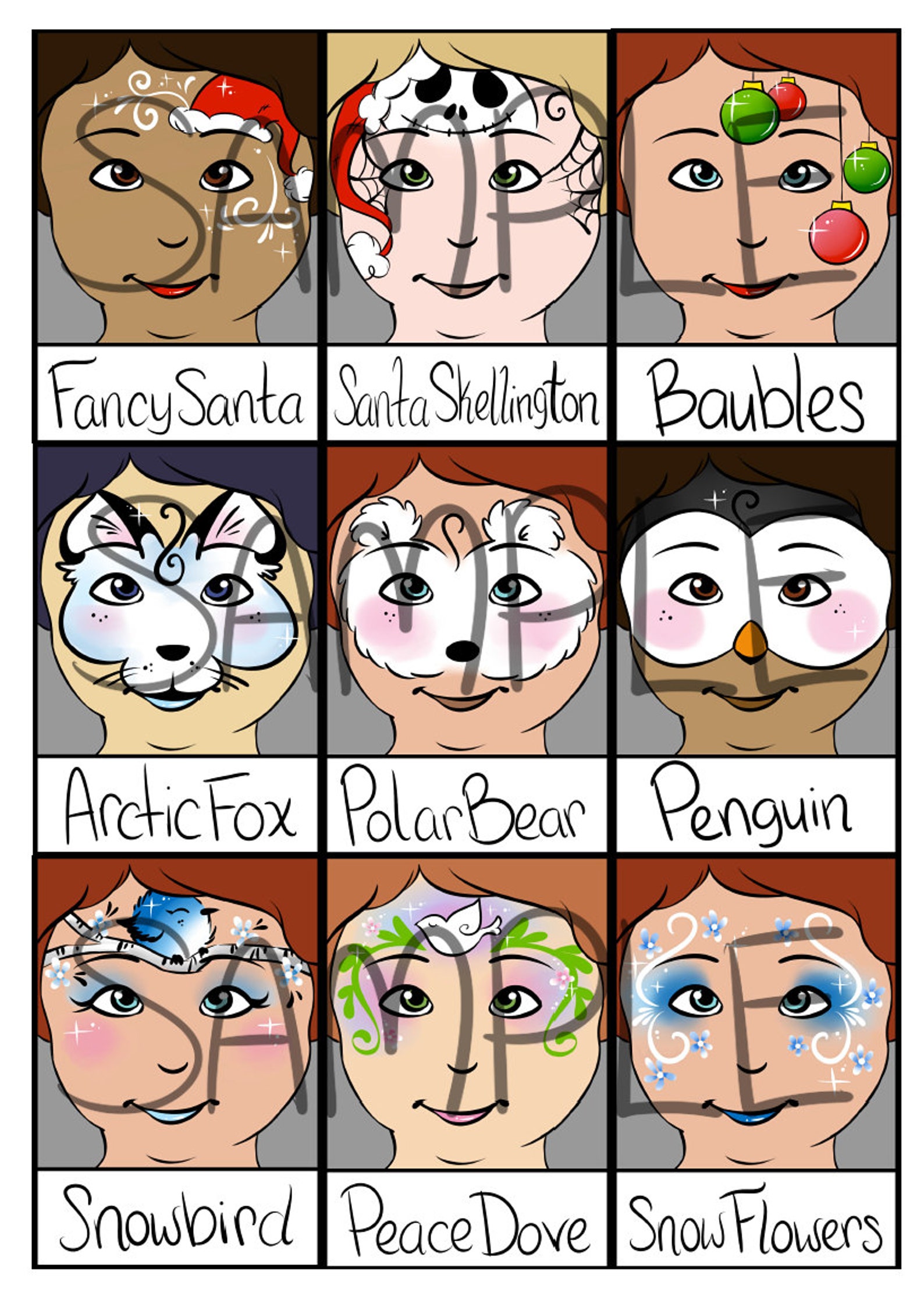 Face Painting Menu- Christmas Full Faces - Digital Download - Etsy
