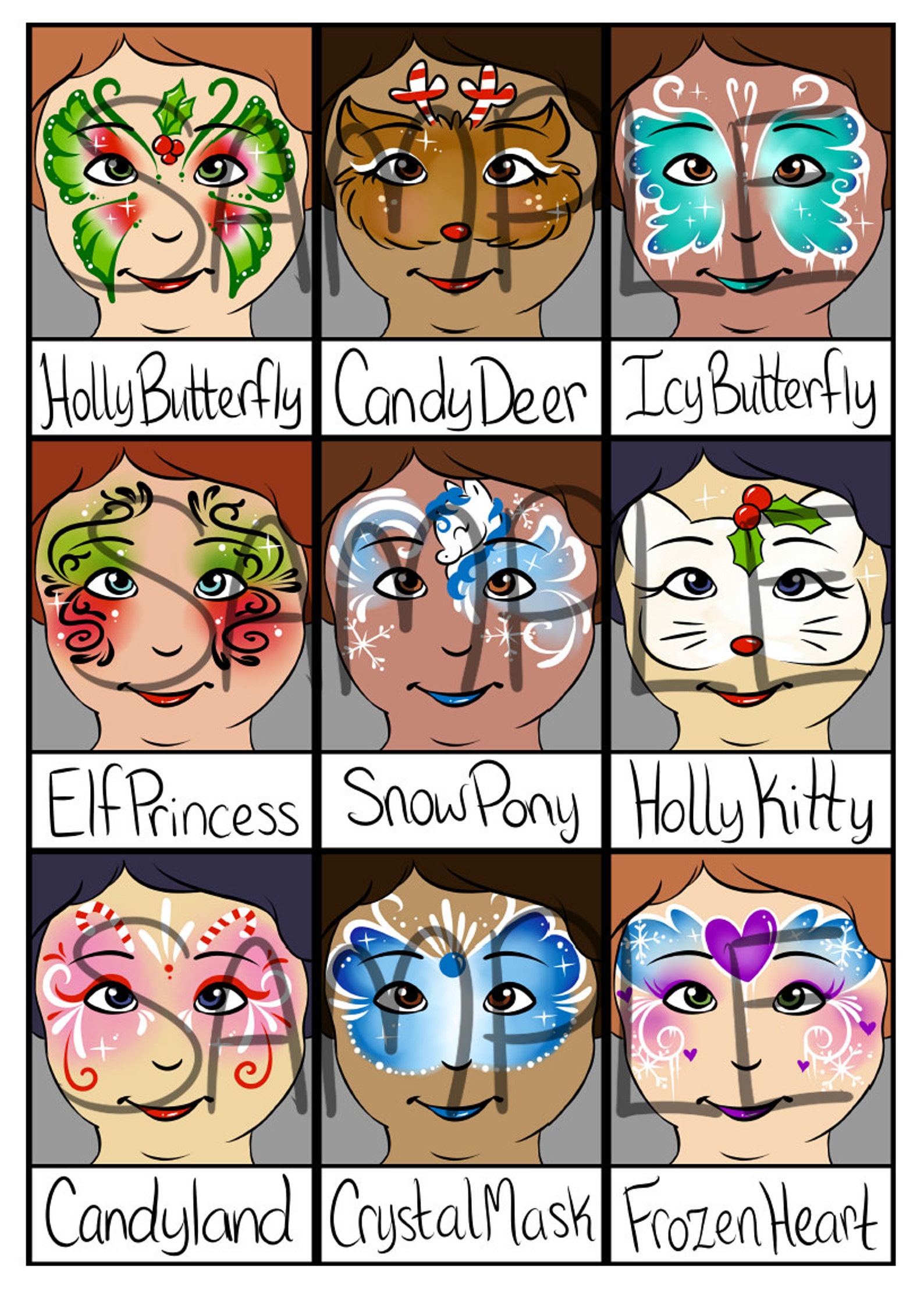 Face Painting Menu- Christmas Full Faces - Digital Download - Etsy