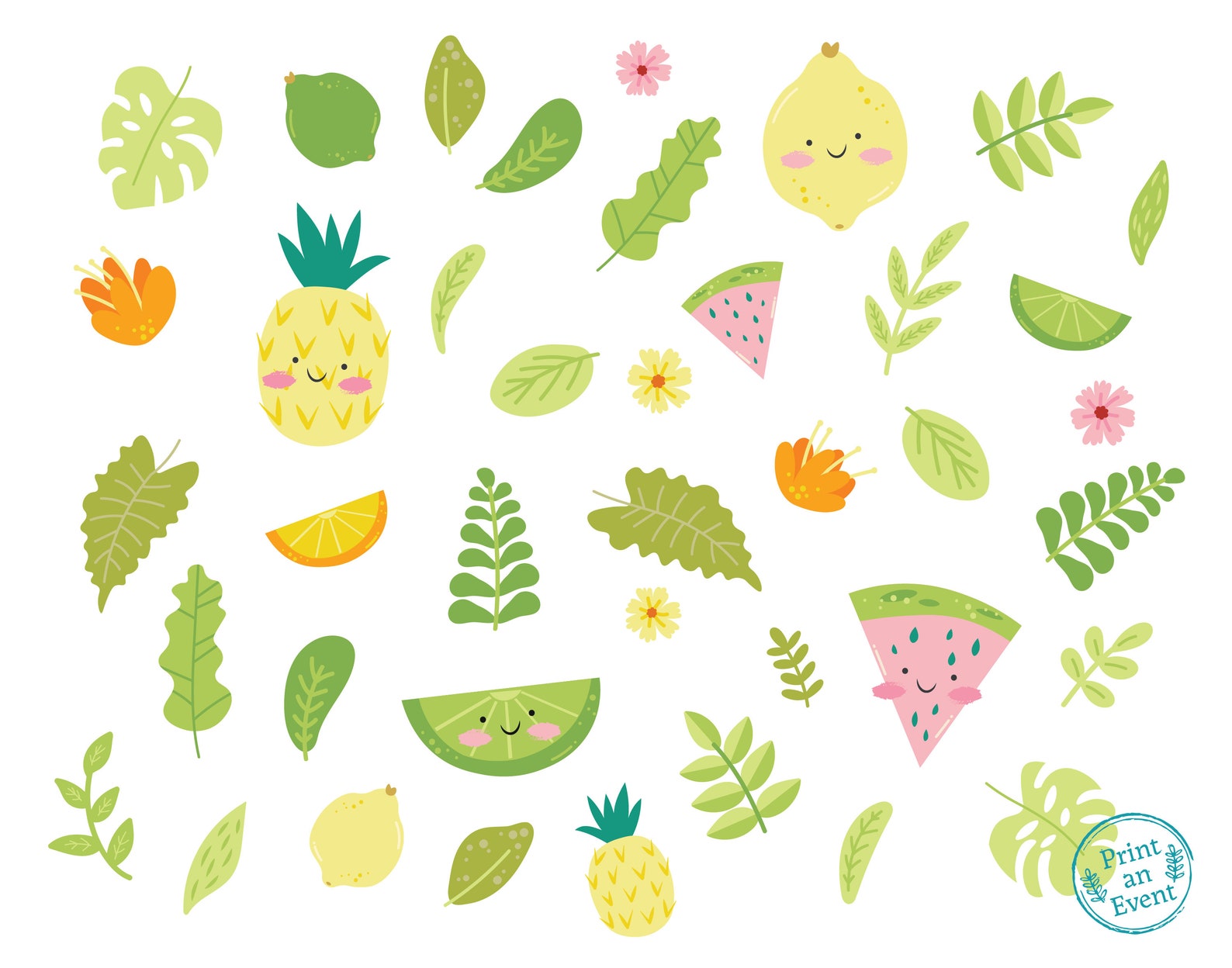 Summer Fruit Digital Paper Seamless Patterns & Clipart Elements Set PNG ...