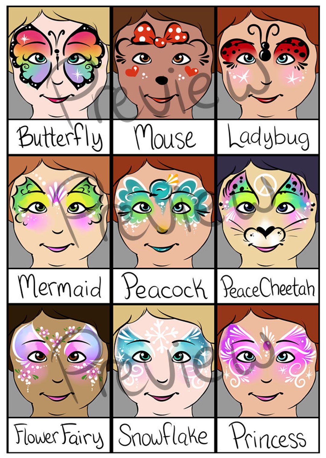 2015 Super Face Painting Menu- Part 1 of 2- Digital Download - Etsy