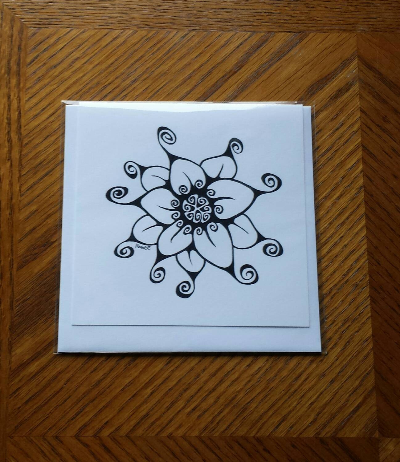 5x5 Twirly Black White Flower Blank Note Card - Etsy