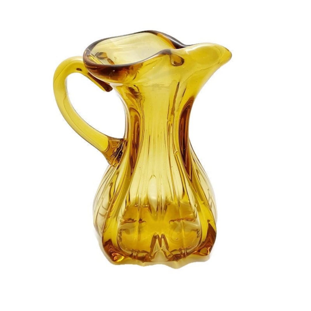 Vintage Mid Century Amber Glass Hand Blown Art Glass Pitcher - Etsy