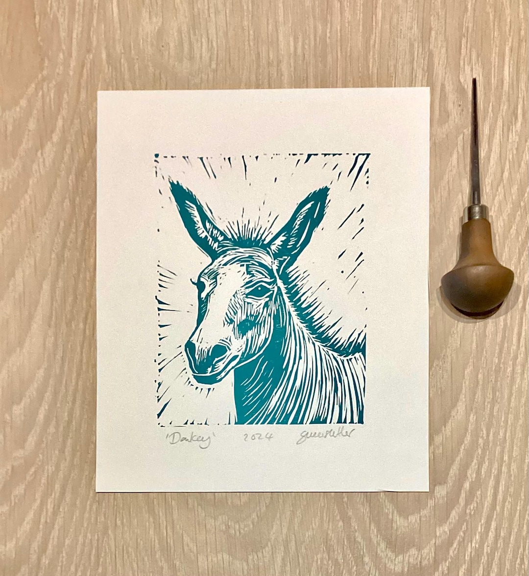 Handmade Donkey Lino Print: New Forest Art - Etsy