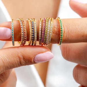 Birthstone Stacking Ring, Personalized Eternity Ring for Mom, Custom ...