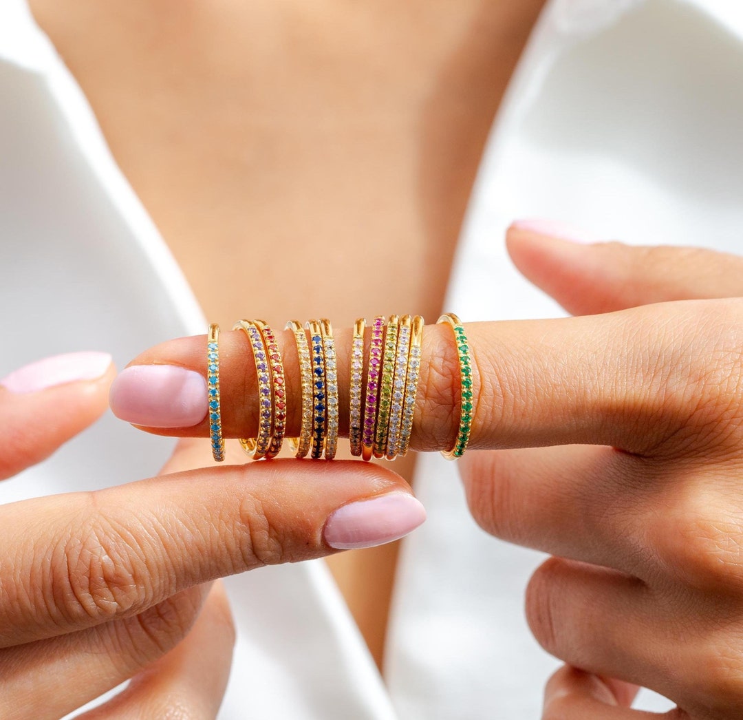 Birthstone Stacking Ring, Personalized Eternity Ring for Mom, Custom ...