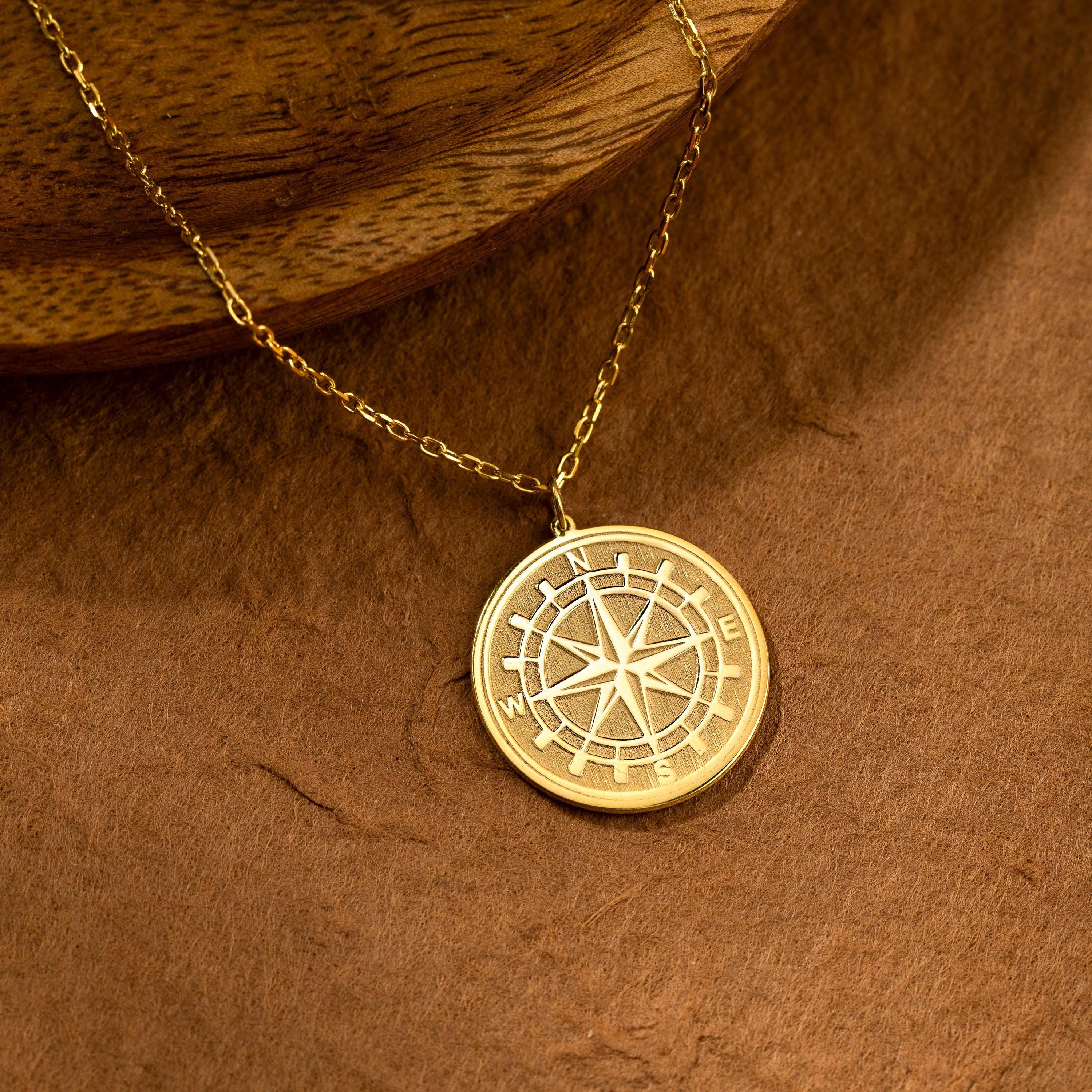 Engraved Compass Necklace, Double Sided Meaningful Adventure Jewelry ...