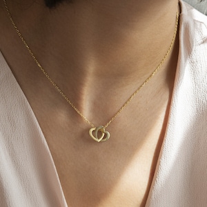 Custom Interlocking Hearts Necklace, Double Hearts Personalized Pendant ...