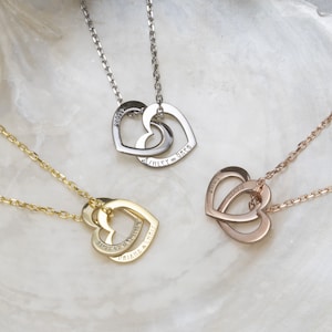 Custom Interlocking Hearts Necklace, Double Hearts Personalized Pendant ...