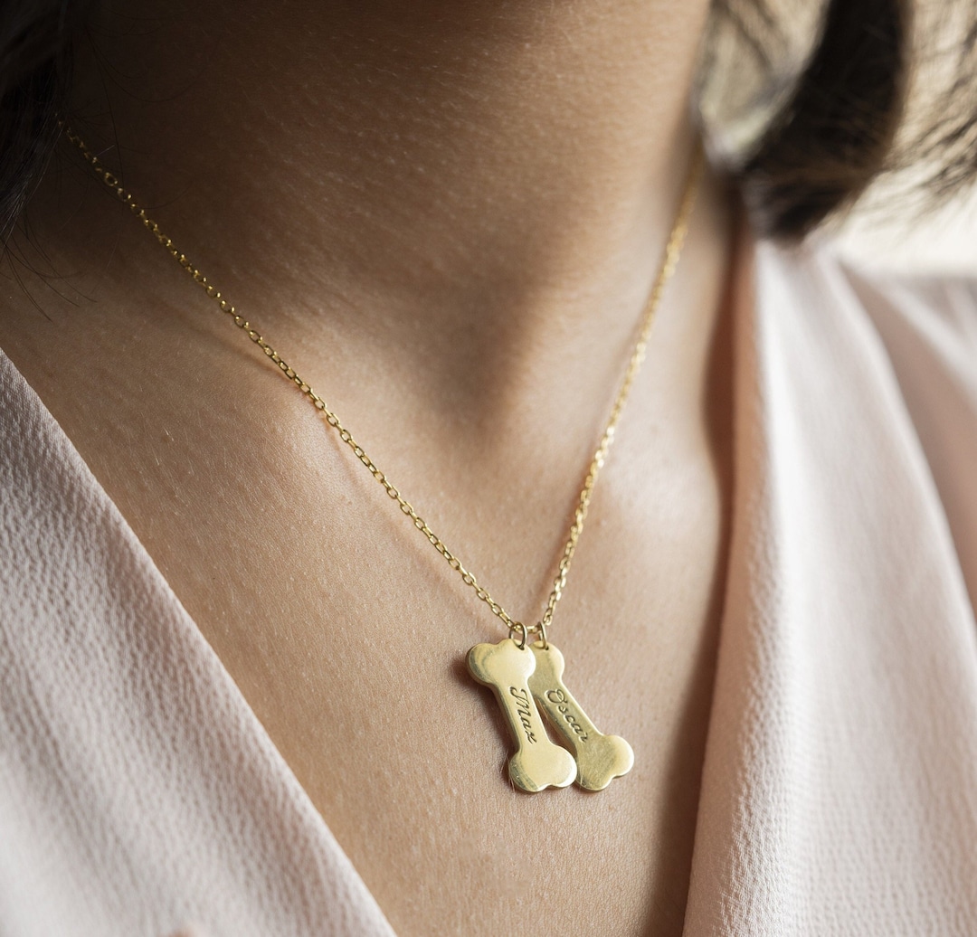 Engraved Dog Bone Necklace, Personalized Dog Name Necklace, Pet ...