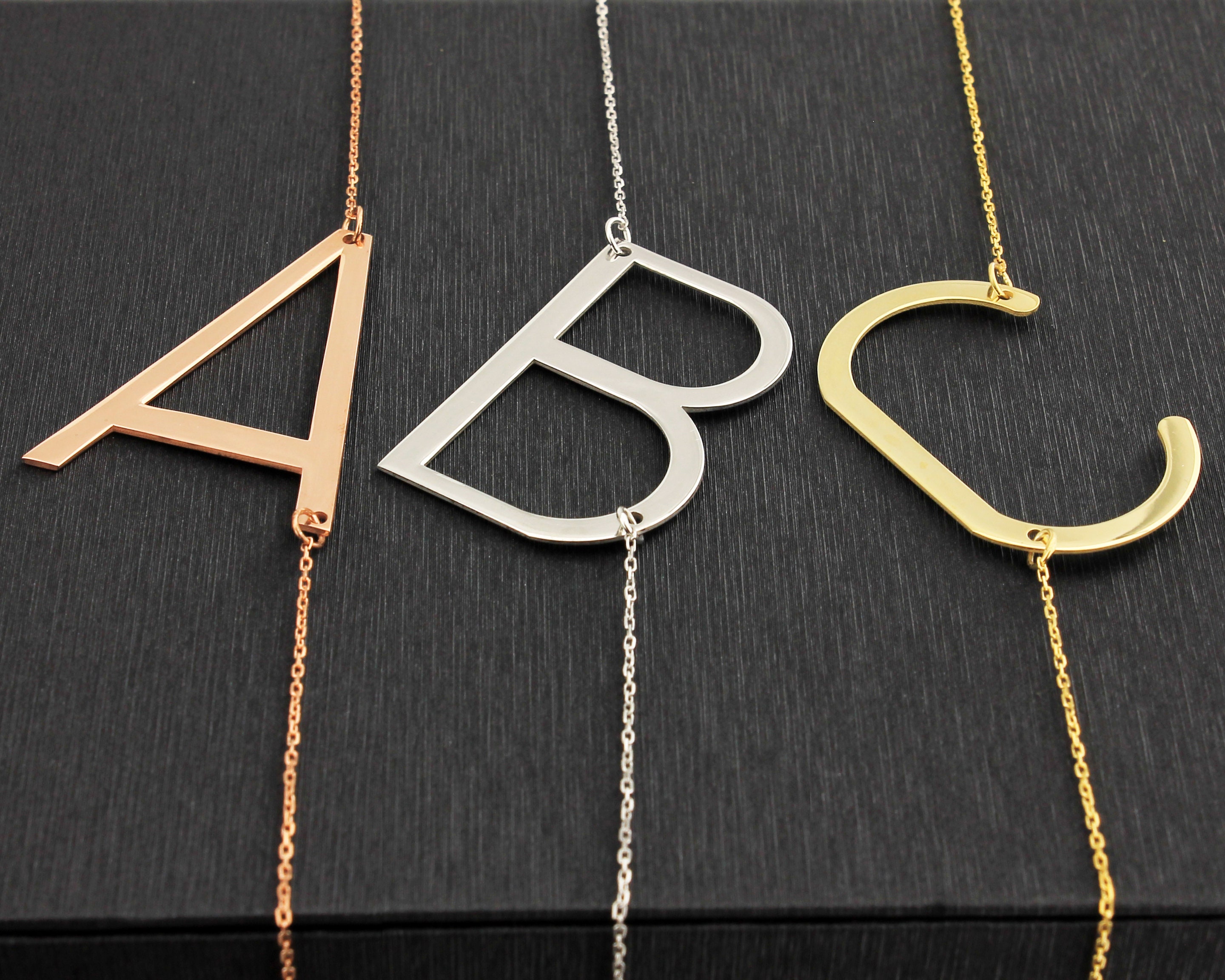 Large Initial Letter Necklace Letter Necklace Sterling Silver Big