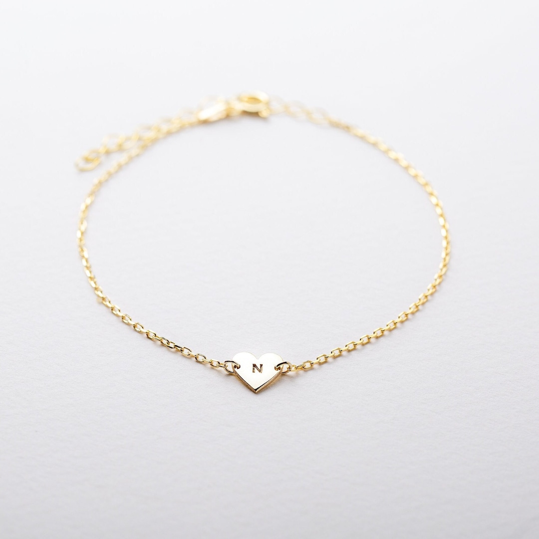 Engraved Heart Bracelet, Custom Date Jewelry, Handmade Initial Charm ...