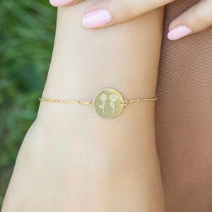 Birth Flower Bracelet, Engraved Disc Bracelet, Personalized Bracelet ...