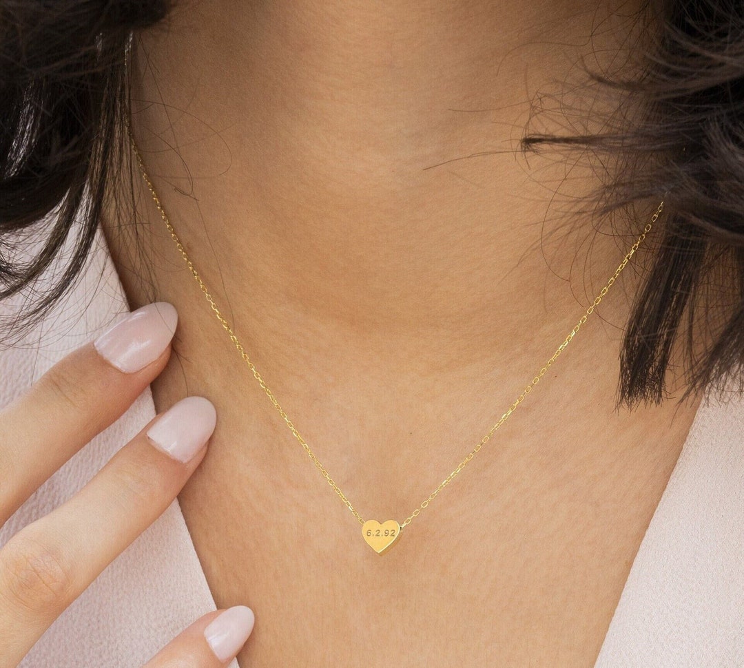 Engraved Heart Necklace, Memorable Date Jewelry, Special Date Heart ...