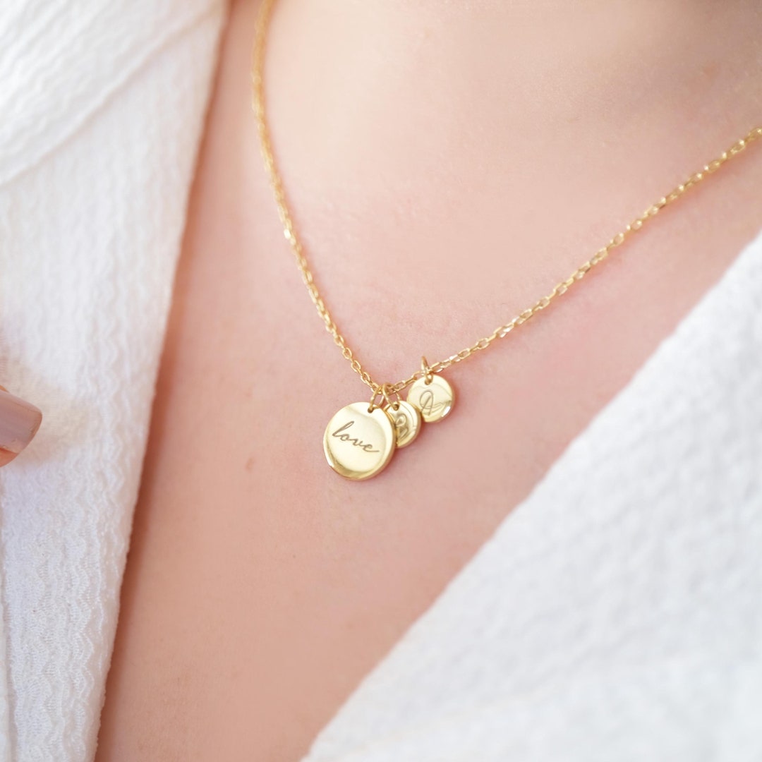 Engraved Multi-disc Necklace, Custom Birthflower Initial Disc Necklace ...