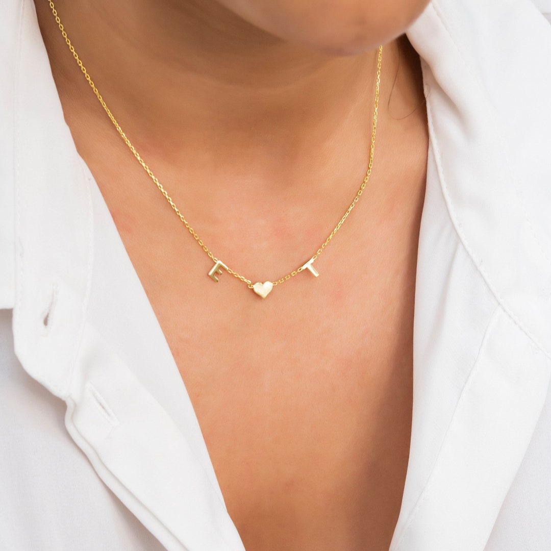 14K Solid GOLD Initial Necklace, Custom Letter Necklace, 14K GOLD Name ...