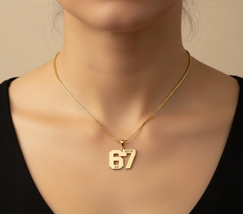 Engraved 67 Charm Necklace With Box Chain, Trendy Number Jewelry ...