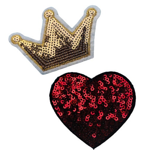 Sequin Heart Patch Sequin Crown Patch - Etsy Canada