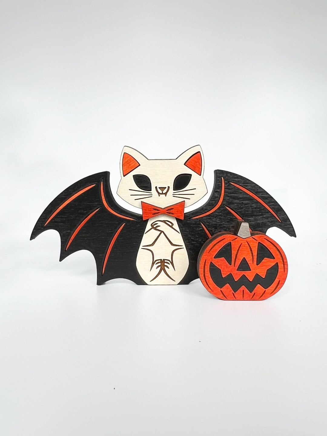 Vampire Kitty & Jack O' Lantern Pumpkin Set of Wooden Figurines - Etsy