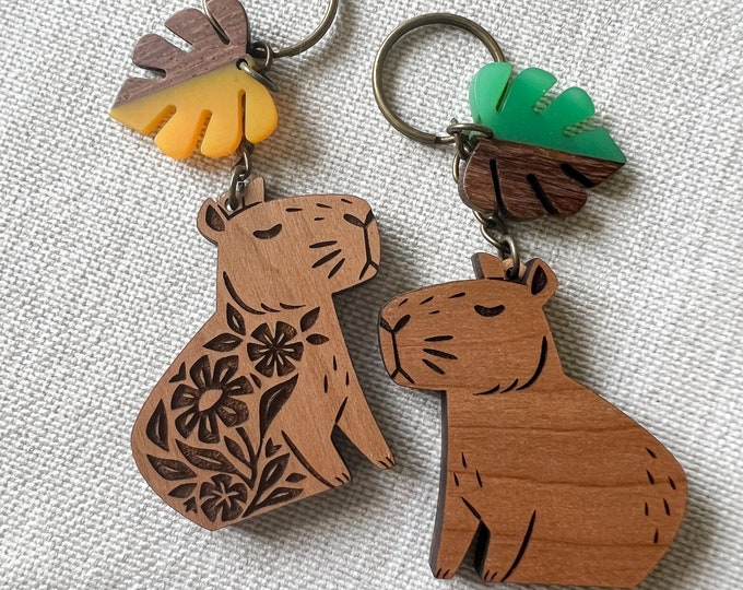 Wooden Double Sided Capybara Keychain - Etsy