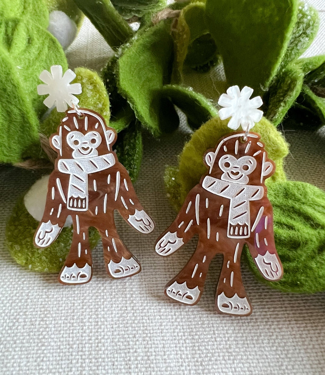 Gingerbread Bigfoot Layered Acrylic Earrings - Etsy