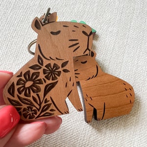 Wooden Double Sided Capybara Keychain - Etsy