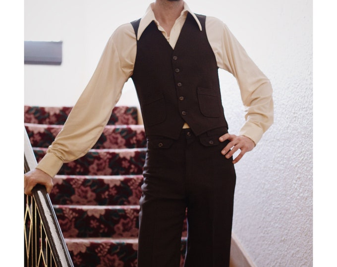 Vintage Disco Suit by Angels Flight - 1970s - Brown - Three Piece, Vest ...