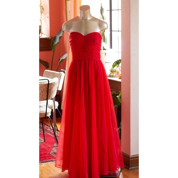 Vintage Strapless Gown - 1970s-Does-1950s Prom Dress … - Gem