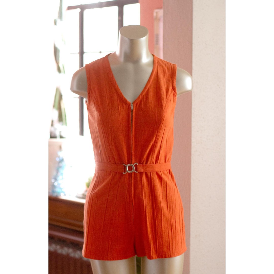 Vintage Wrangler Romper - 1970s, 1980s - Orange - Disco, Western ...