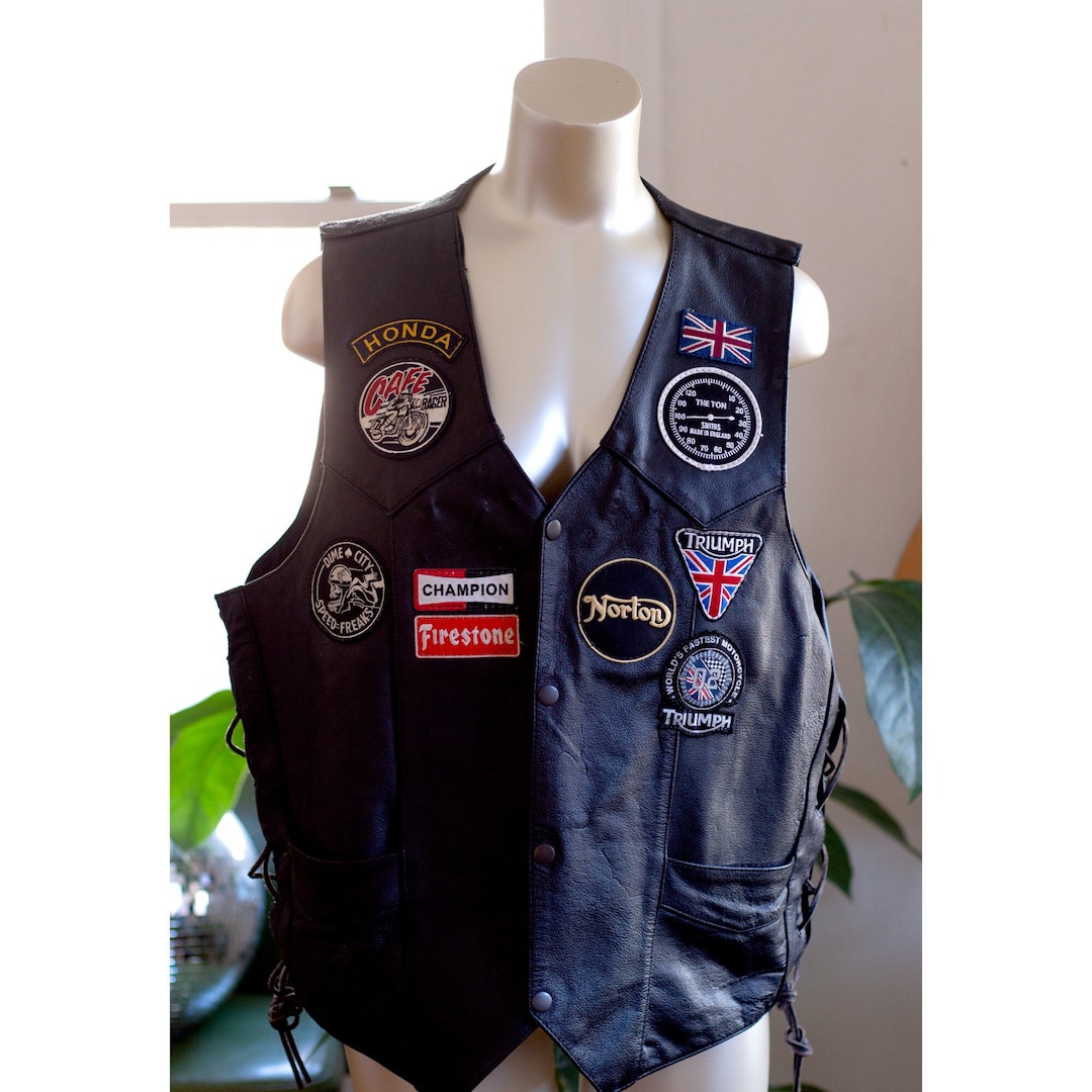 Vintage Motorcycle Vest Leather Biker Vest Honda, Triumph Americana ...