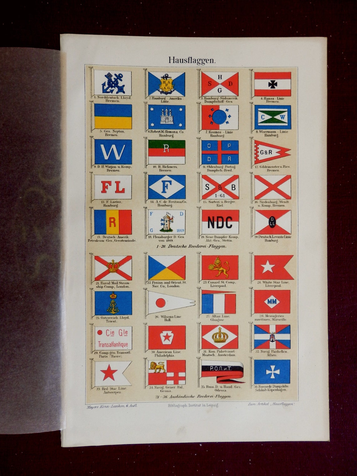 1904 Flags of Shipping Companies Ancient Flags Print Old | Etsy
