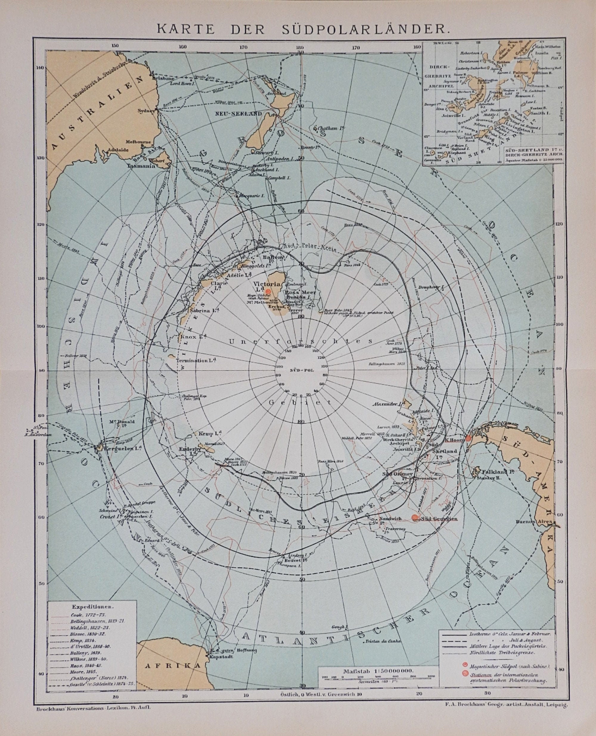 POLO SUR.1894.Antigua.Mapa del Polo Sur.Láminas - Etsy España