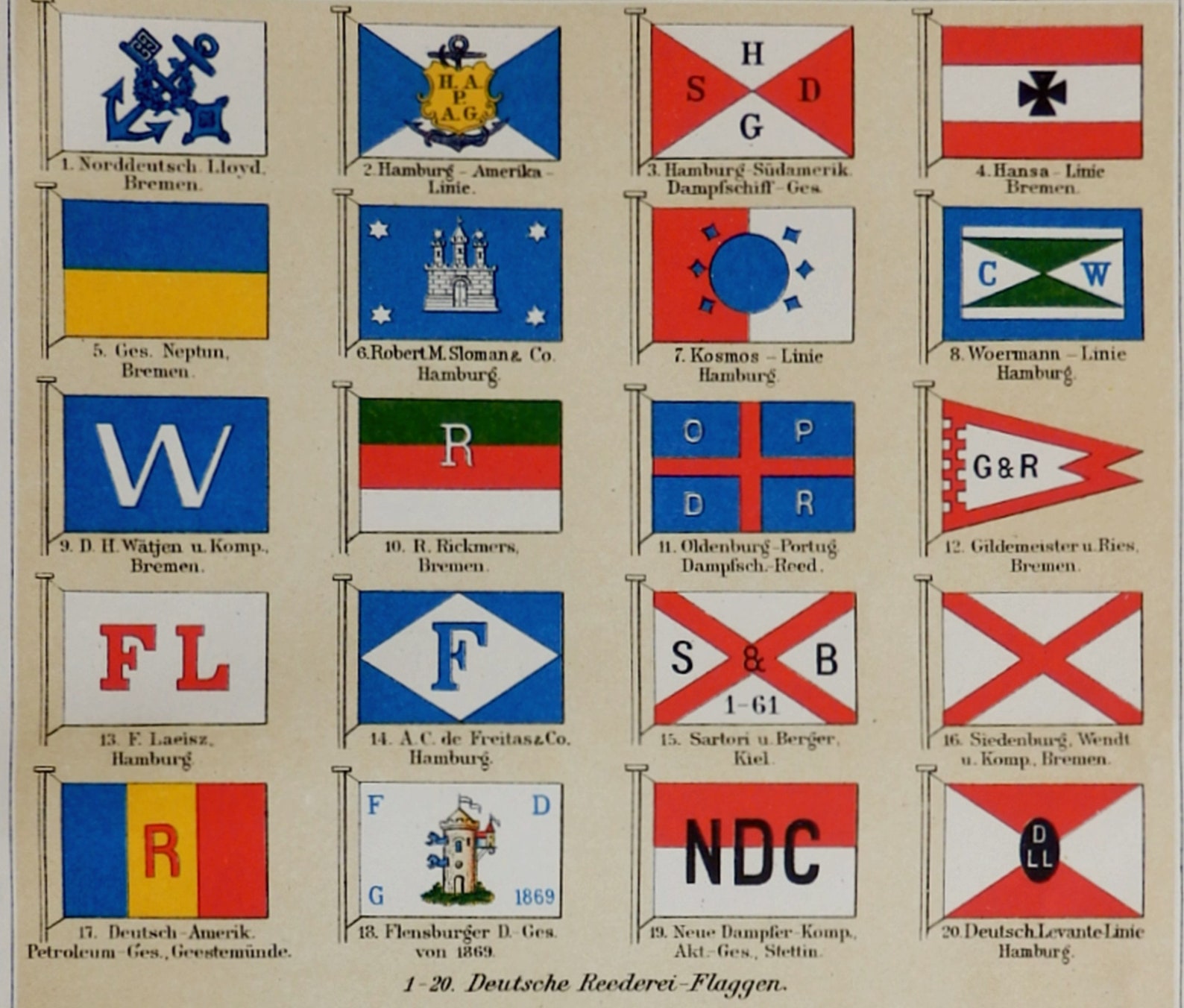 1904 Flags of Shipping Companies Ancient Flags Print Old - Etsy