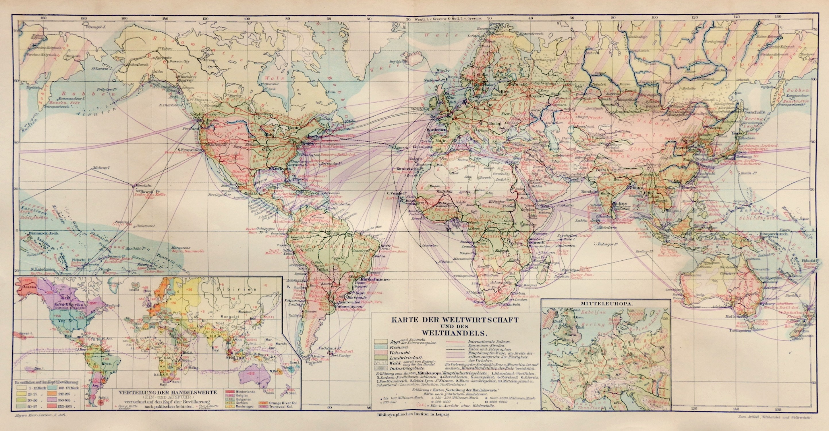 Prints Lithographs WORLD MAP.Antique print.1904 TELEGRAPH network in ...