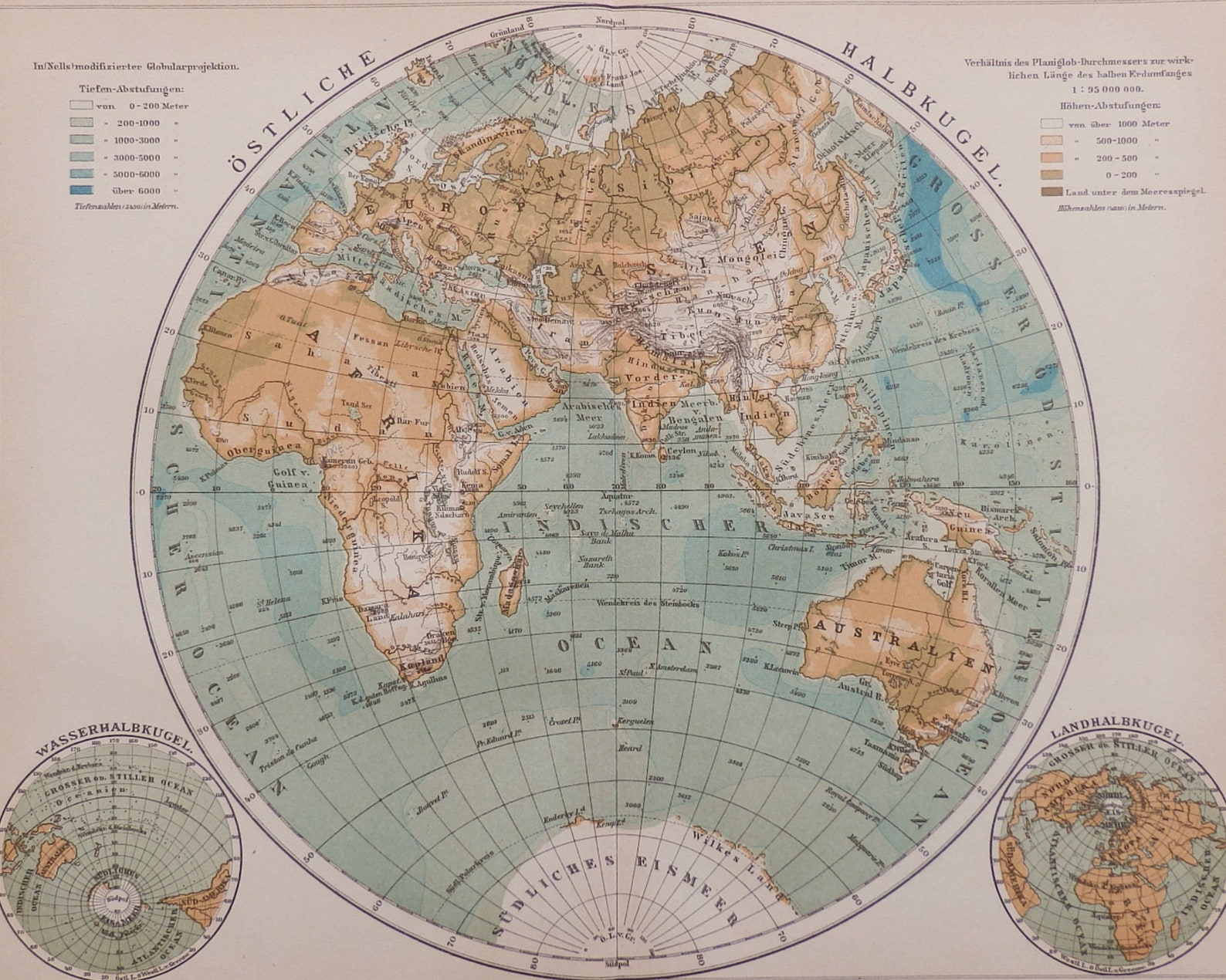 1894.Set.Two MapsWestern and easthern HEMISPHERES world Map | Etsy