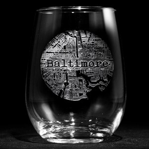 Street Maps Stemless Glassware, Hometown City Etched Stemless Wine ...