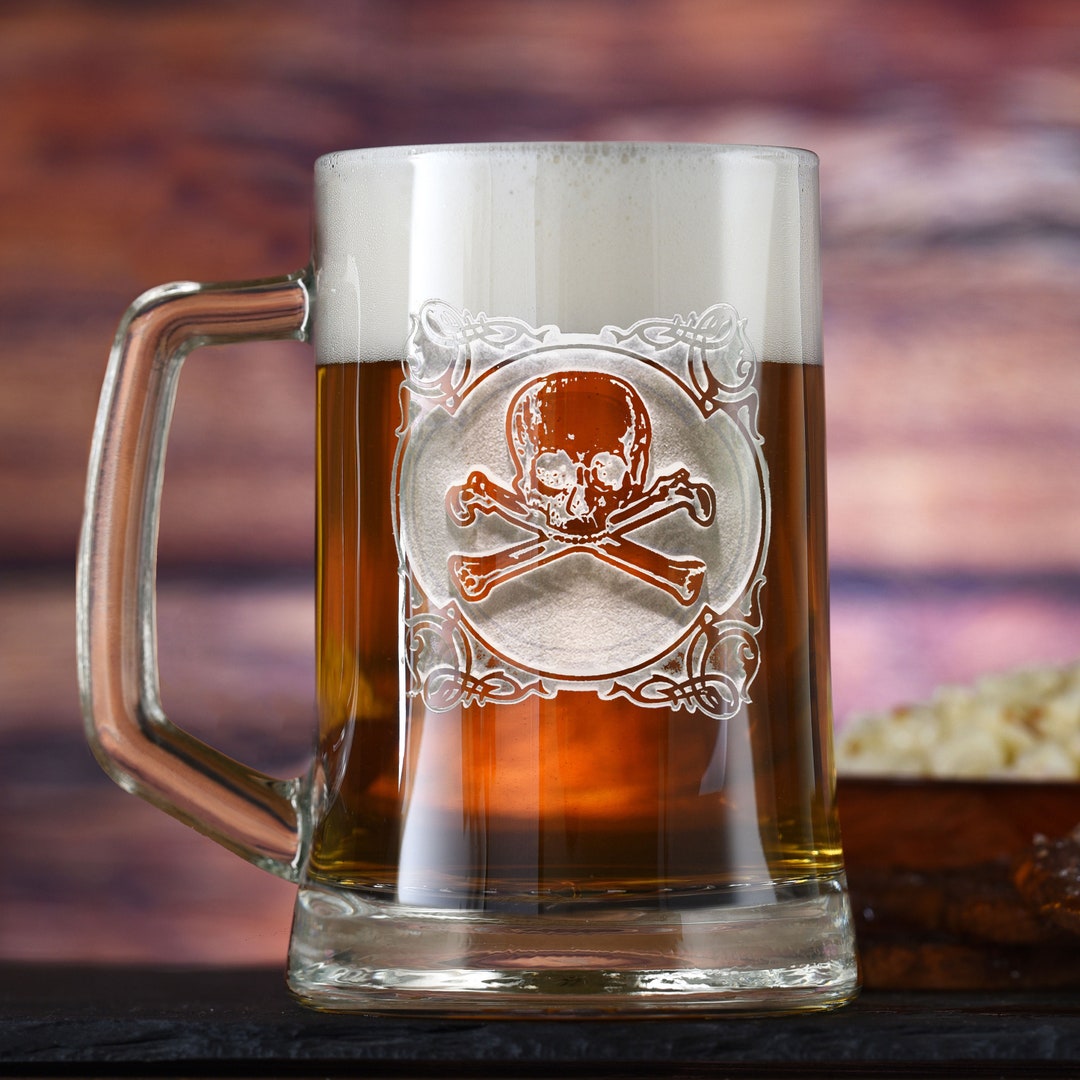 Skull and Cross Bones Beer Mug Glass Engraved - Etsy