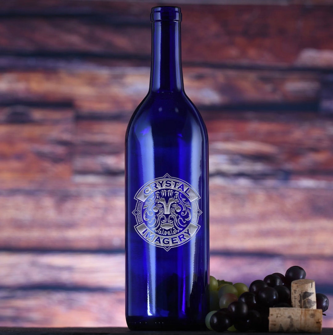 Custom Logo Engraved Blue or Green Wine Bottle - Etsy