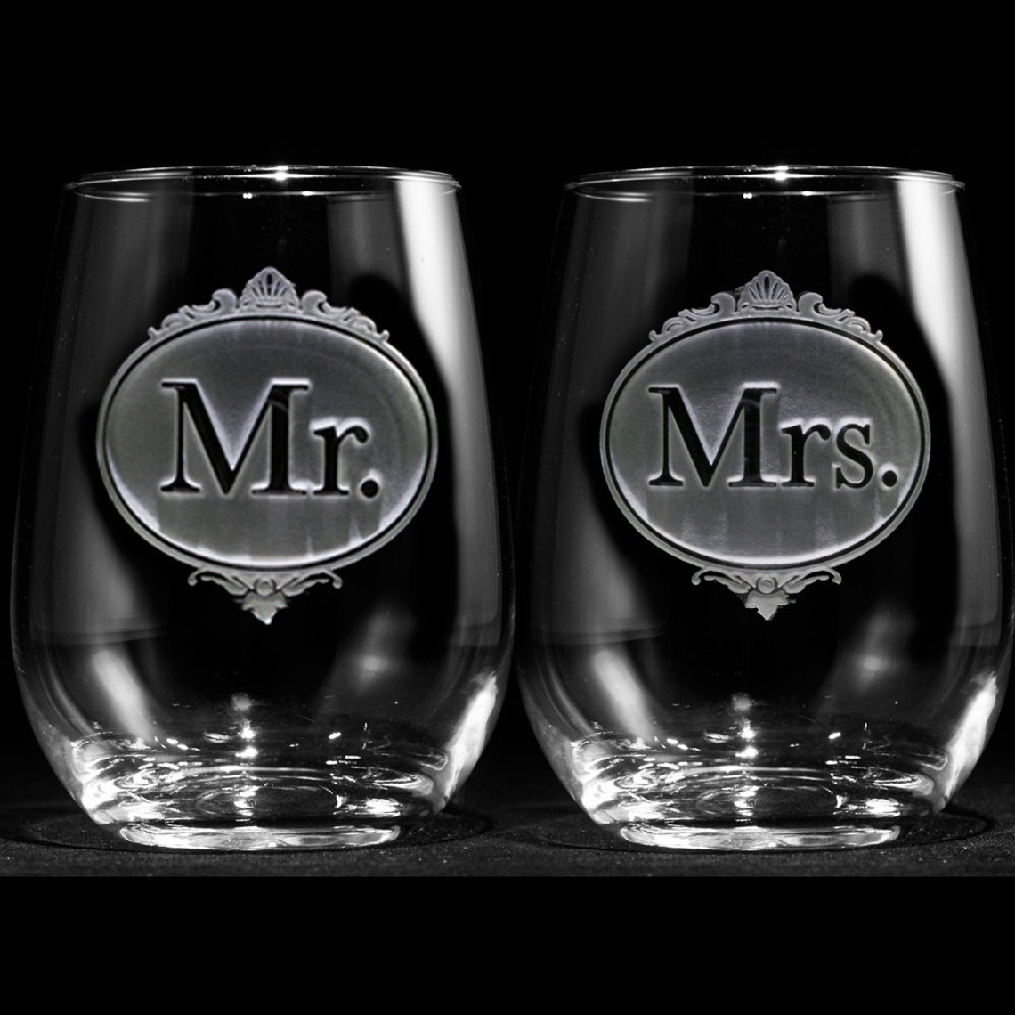 Mr And Mrs Stemless Wine Glass Set Wedding Ts For Bride Etsy