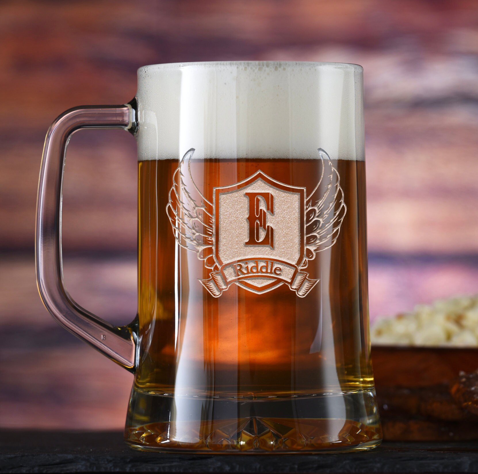 Wings and Shield Beer Mug Glass Engraved | Etsy