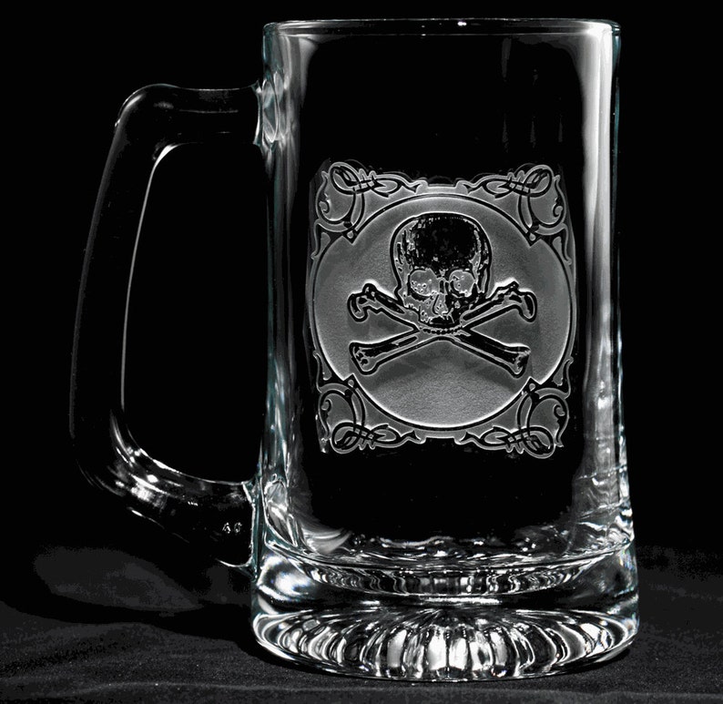 Skull and Cross Bones Beer Mug Glass Engraved | Etsy