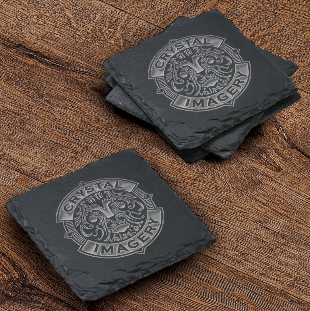 Custom Logo Slate Coasters, Engraved SET of 4 - Etsy