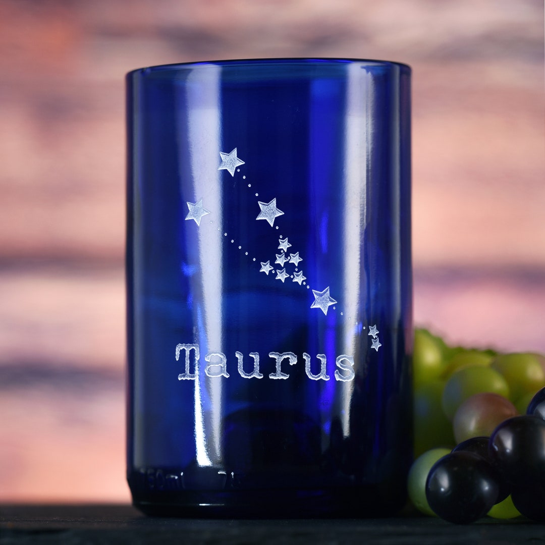 Constellation Zodiac Engraved Blue Recycled Wine Bottle Glass - Etsy