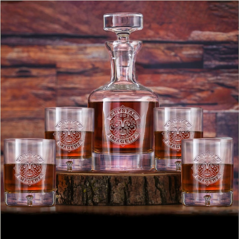 Your Logo Ravenscroft Crystal Whiskey Decanter and Glasses Gift Set - Etsy