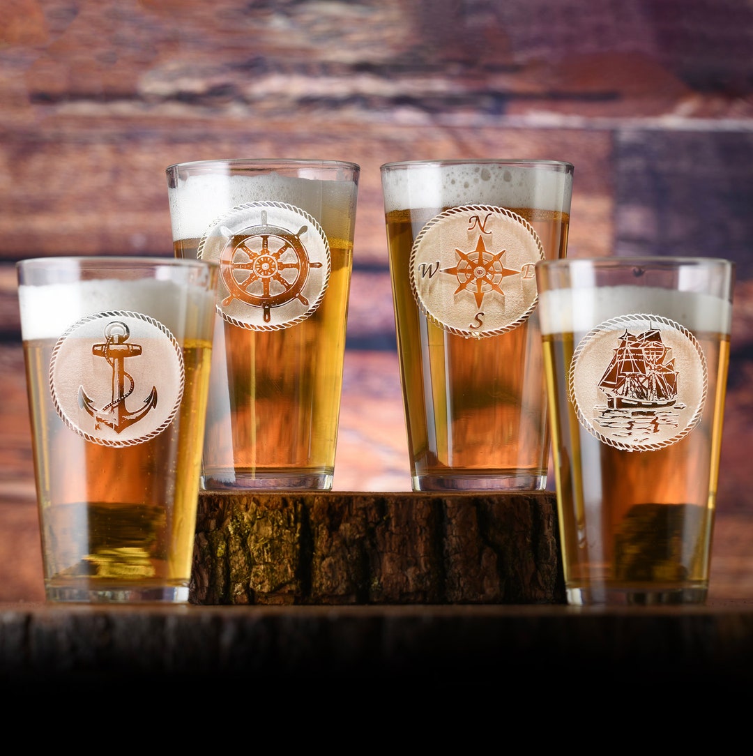 Nautical PUB Glassware Set, Sailboat, Anchor, Beach House Glasses ...
