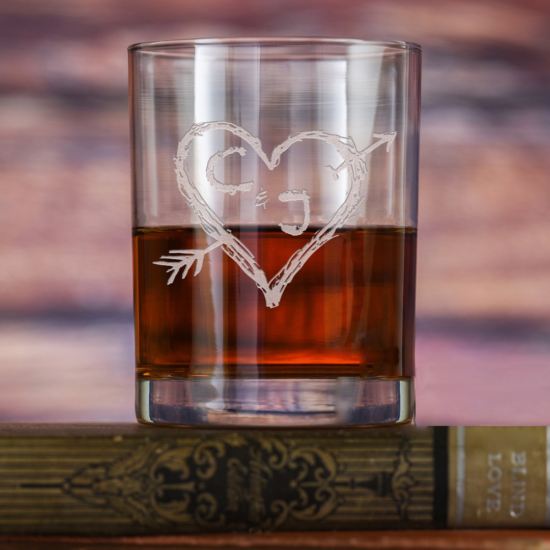 Engraved Initials in Heart Whiskey Scotch Glass - Etsy