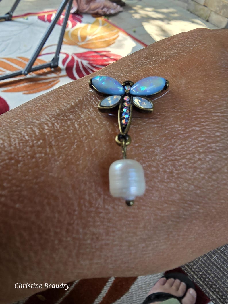 Dragonfly Bindi With Fresh Water Pearl Dangle, Illusion Jewlery, Tribal ...