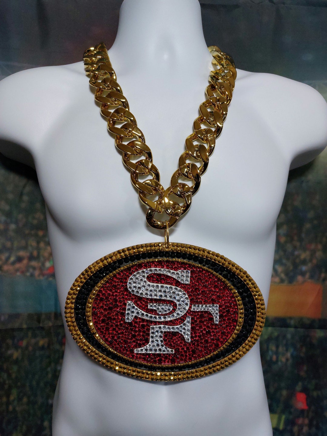 49er Large Logo Necklace Bling Rhinestone 3D NFL Team Fan Chain ...