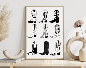 Cowgirl Cowboy Boot Art Print Poster - Etsy