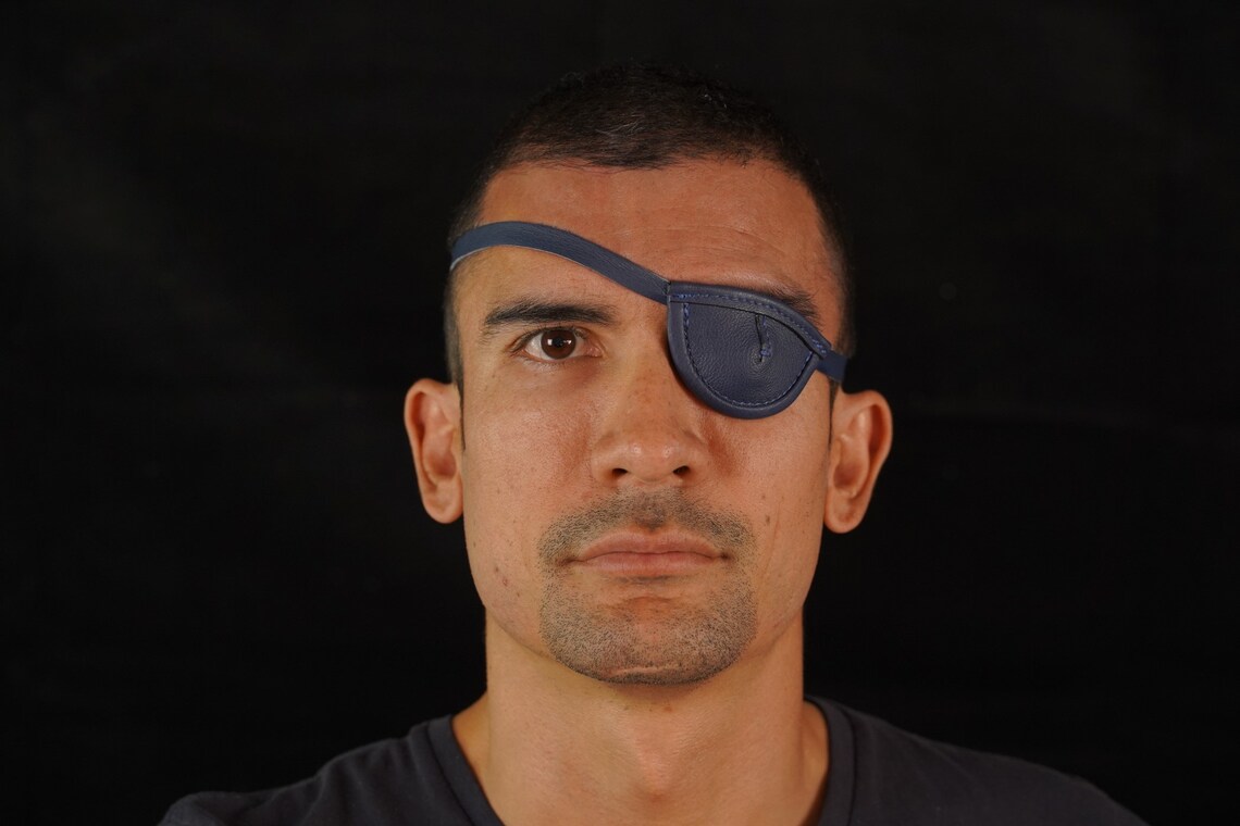 Slim Blue Concave Leather Eye Patch - Etsy